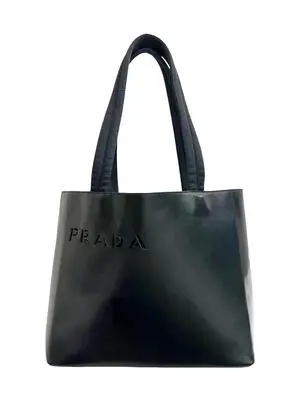 Prada Spazzolato Leather Laser Cut Logo Tote Bag - Black