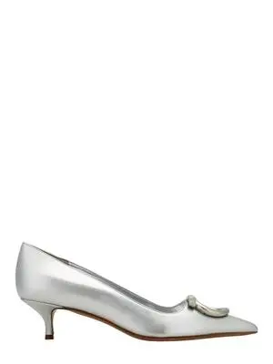 FERRAGAMO Maxi Gancini Metallic Leather Pumps - Silver