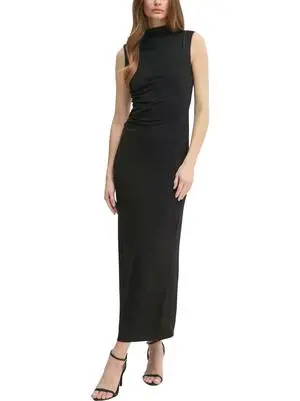 OUI Mock-neck Ruched Maxi Dress - Black