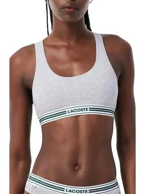 Lacoste Racerback Padded Stretch Cotton Bralette - Silver Chine