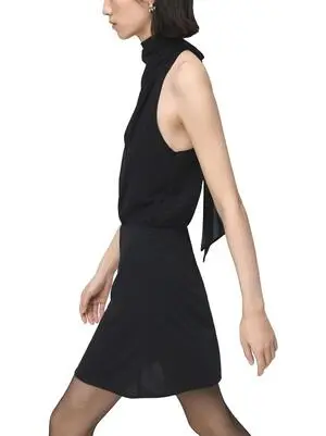 Mango Tie Neck Minidress - Black