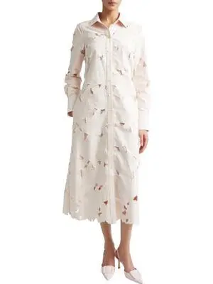 Erdem Floral Cutwork Belted Shirt Dress - Cameo Pink