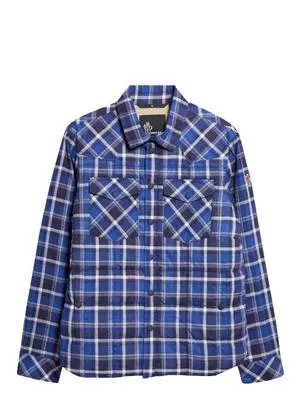 Moncler Gelt Plaid Stretch Cotton Down Shirt Jacket - Navy Check
