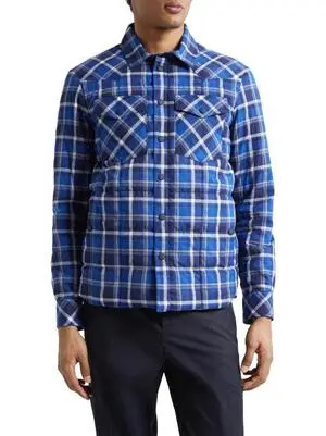 Moncler Gelt Plaid Stretch Cotton Down Shirt Jacket Navy Check