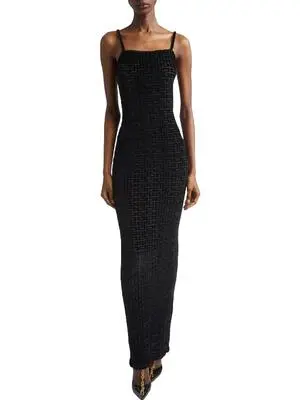 Balmain Monogram Velvet Jacquard Dress - Eap Black/black
