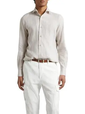 Eleventy Linen Button-up Shirt - Sand