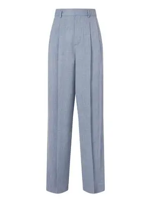 Loro Piana Hector Pleated Wool, Silk And Linen-blend Wide-leg Pants - Blue