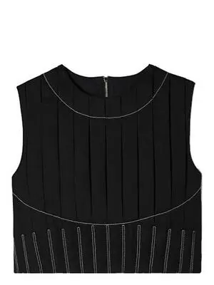 Tory Burch Wool Twill Pleated Top - Black