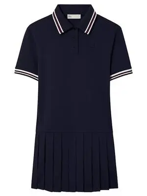 Tory Burch Striped Rib Knit Polo Mini Dress - Medium Navy