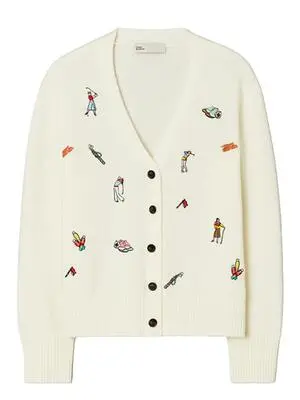 Tory Burch Embroidered Golf Cardigan New Ivory
