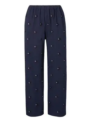 Tory Burch Embellished Cotton Pant - Medium Navy