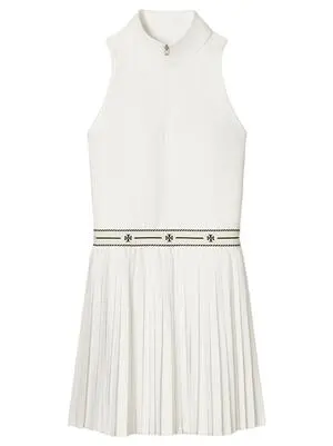 Tory Burch Quarter-zip Pleated Tennis Dress - Snow White