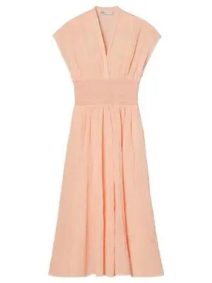 Tory Burch V-neck Fit And Flare Midi Dress - Melon