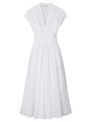 Tory Burch V-neck Fit And Flare Midi Dress - White