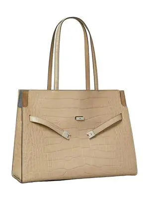 Tory Burch Lee Radziwill Embossed Tote Ginger Leaf