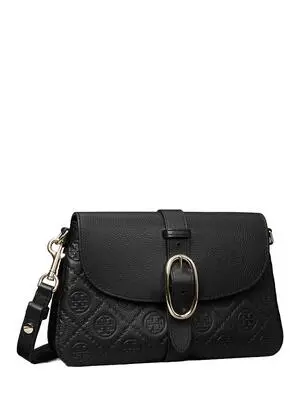 Tory Burch T Monogram Pebbled Small Shoulder Bag - Black