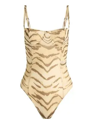 Good American Mesh Bustier Bodysuit - Brown Tiger