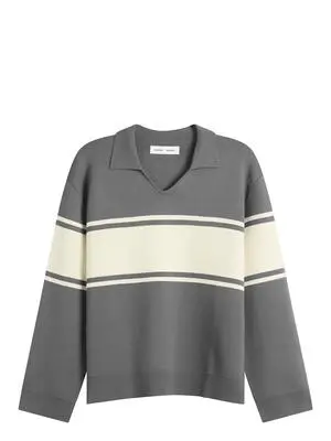 SAMSØE SAMSØE Saanne Long Sleeve Polo Top - Gunmetal Wide Stripe