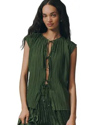 Scotch & Soda Sleeveless Tie-front Pleated Top - Garden Green
