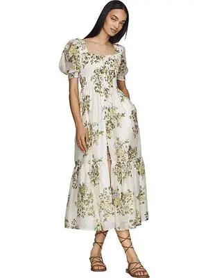 Anthropologie Peregrine 100% Cotton Midi Dress - Green Pattern