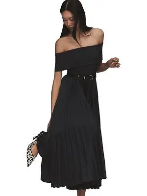 HUTCH Stockton Off-shoulder Satin Maxi Dress - Navy