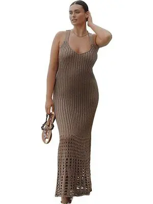ELOQUII Plus Sleeveless Metallic Maxi Dress - Gold