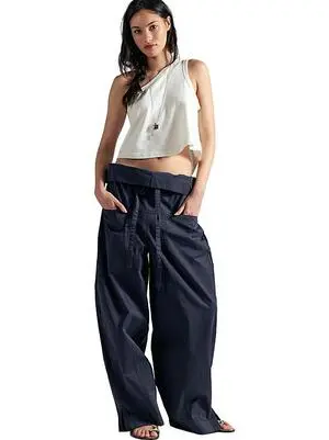 Free People Wide Leg Fisherman Pants - Washed Black