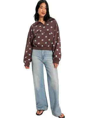 Free People Polka Dot Half Zip Sweatshirt - Brown Combo