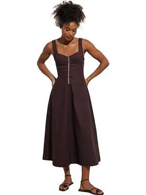 Free People Holland Stretch Linen Midi Dress - Fudge