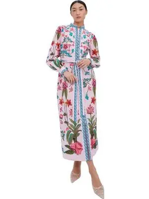 RAISHMA Floral Print Midi Shirt Dress - Pink