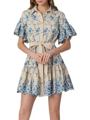 Shoshanna Lima Serra Embroidered Shirtdress - Flax/powder Blue