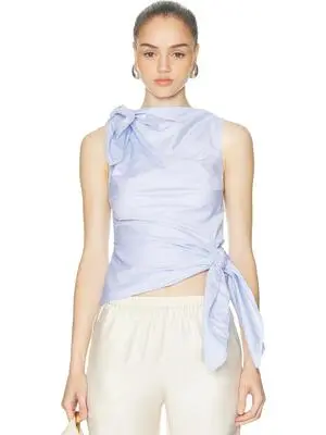 Monse Bow Drape Shirting Top - Sky Blue