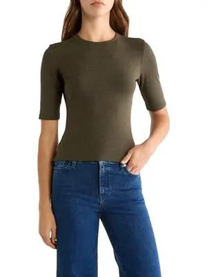 FRAME The Heather Stretch Modal Rib Top - Rich Military Heather