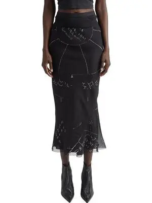 Rick Owens Printed Bias Cut Silk Skirt - Black/milk