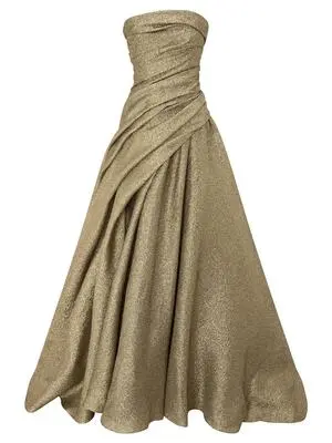 MARMAR HALIM Swept Pebbled Crepe Ball Gown - Olive