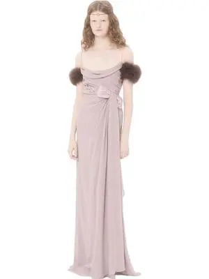 Valentino Garavani Long Georgette Dress With Feathers - Purple