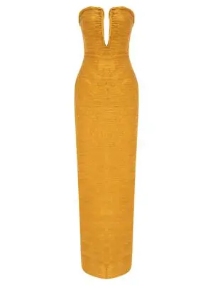 MARMAR HALIM Strapless Plissé Column Gown With Cape - Yellow
