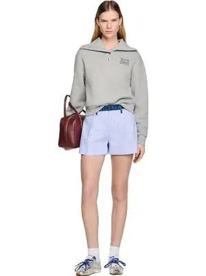 Sandro Beaded Embroidered Ribbed Shorts - Black