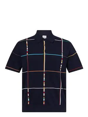 Paul Smith Check-print Short-sleeves Cotton-knit Polo Shirt - Blue