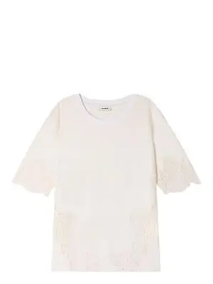 Sandro Cotton T-shirt With Lace Details - Ecru
