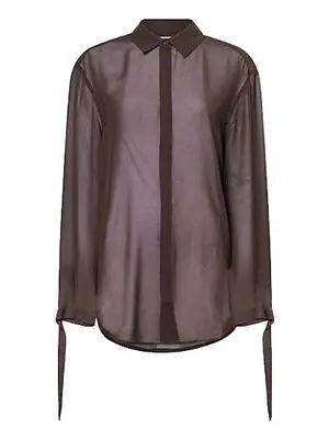 THE FRANKIE SHOP Verlin Sheer Chiffon Shirt - Dark Brown
