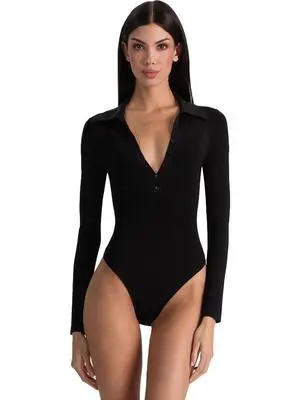 Alice + Olivia Keenan Polo Bodysuit - Black