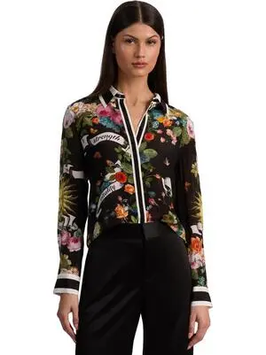 Alice + Olivia Willa Printed Silk Blouse - Black