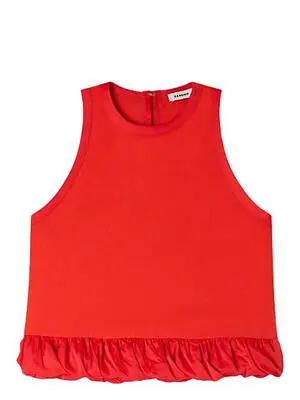 Sandro Bow-back Ruffle-hem Cotton Top - Red