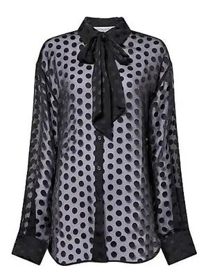 THE FRANKIE SHOP Peri Sheer Polka Dot Woven Shirt Black Polka Dot
