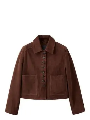 Mango Suede Button-front Cropped Jacket - Burnt Orange
