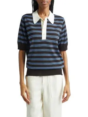 WALES BONNER Stripe Polo Sweater - Dark Brown/blue/ivory
