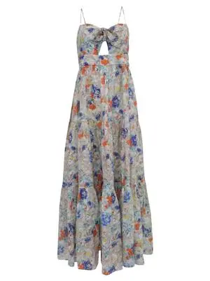 Zimmermann Clover Tie-front Floral-print Maxi Dress - Neutrals