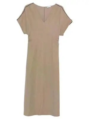Brunello Cucinelli V-neck Midi Dress - Neutrals