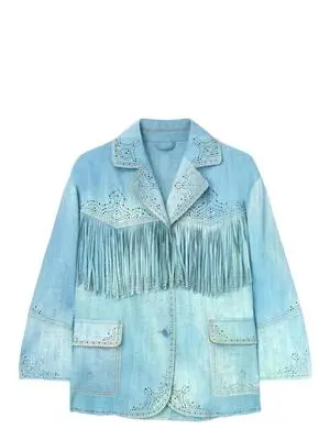 Ermanno Scervino Fringed Laser-cut Denim Jacket - Blue